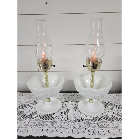 Accents | Vintage Pair Mckee Toltec Candy Bowl Milk Glass Table Lamps ...